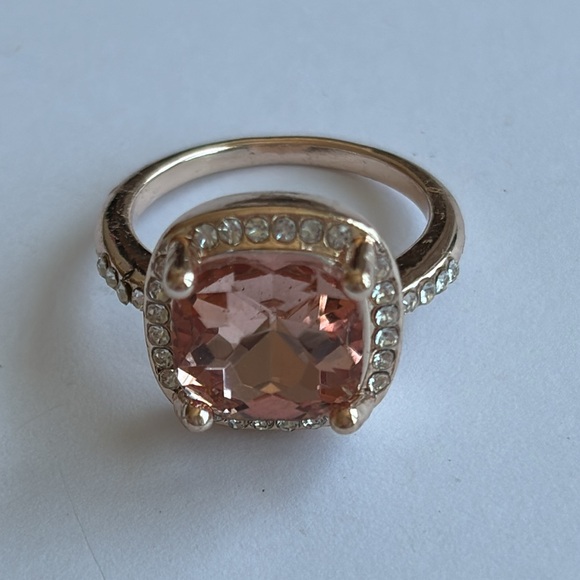 Jewelry | Elegant Rose Gold Peach Gemstone Ring With Crystal Accents ...